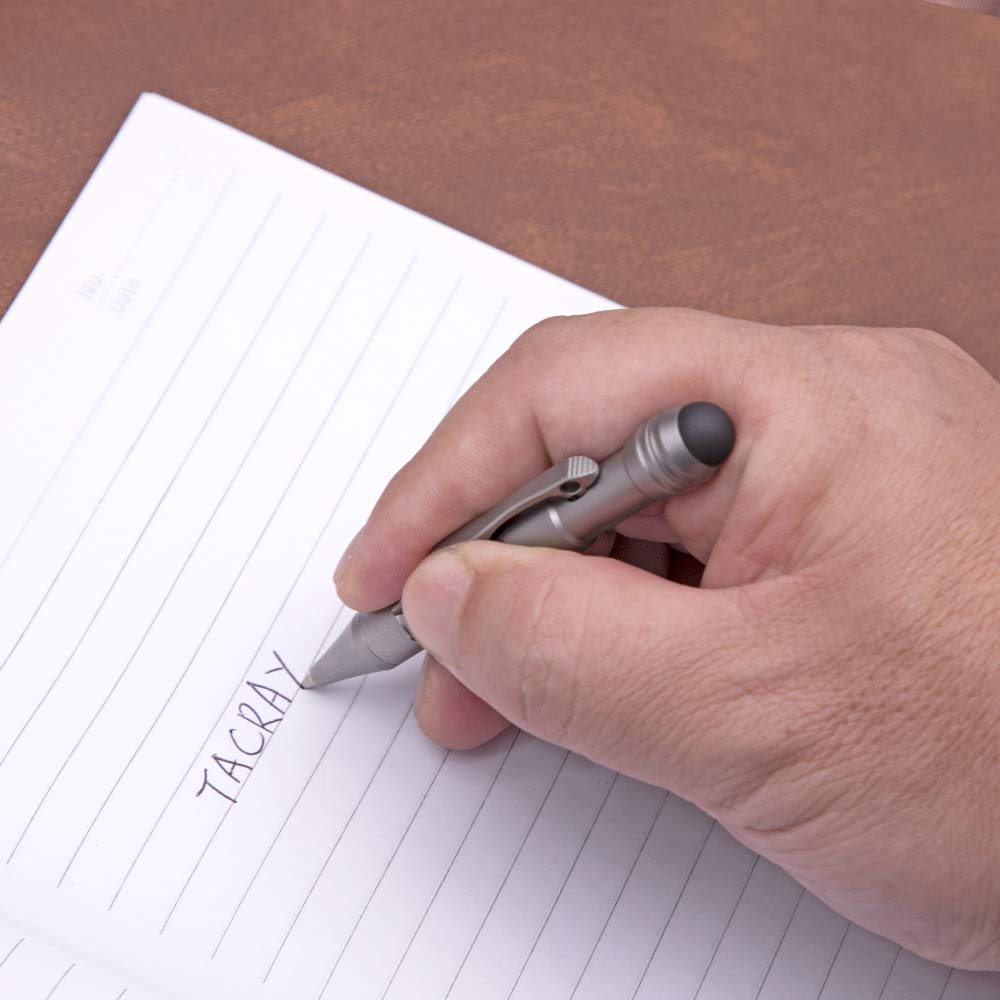 TACRAY Titanium Stylus Mini Pen, Bolt Action Small Pen with Branded Lamy Refill, Pocket Clip EDC Pen for Touch Screens