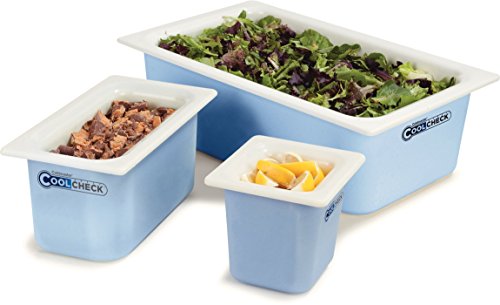 Carlisle CM1105C1402 Coldmaster CoolCheck 6" Deep Sixth-Size High Capacity Insulated Cold Food Pan, 1.7 Quart, Color Changing, White/Blue