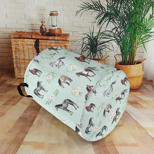 Floral Horse Pattern Laundry Basket Laundry Hamper Collapsible Storage Bin Oxford Fabric Clothes Baskets Nursery Hamper For Home,Office,Dorm,Gift Basket