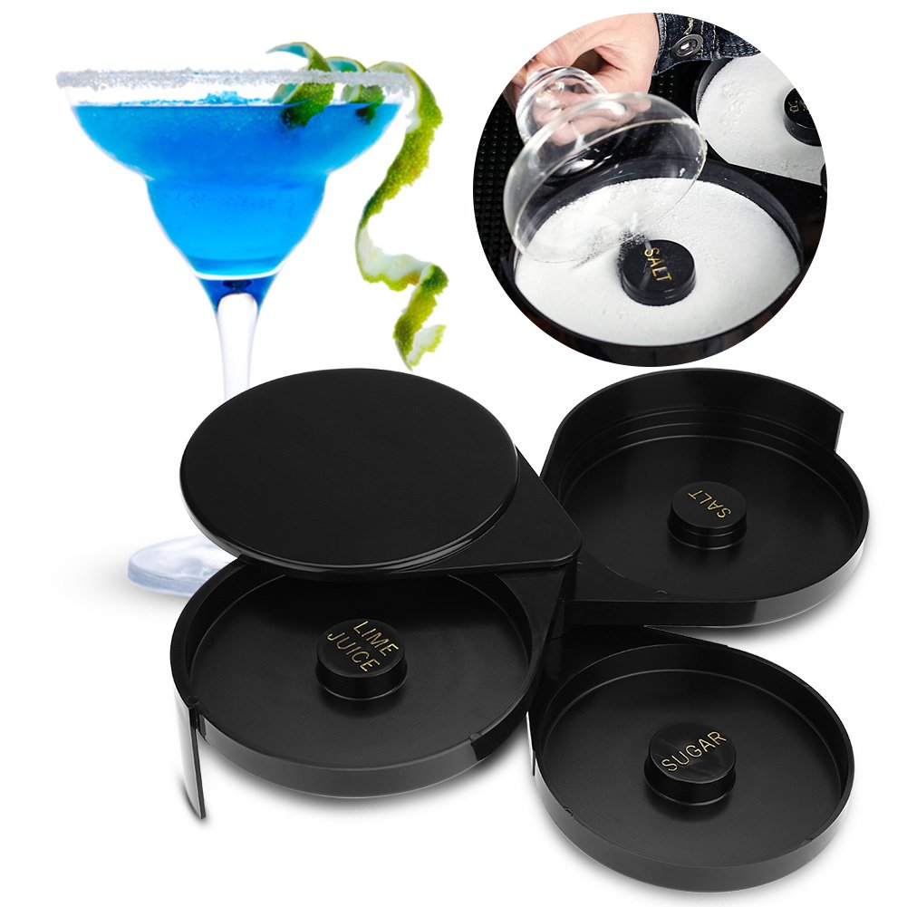 Acrylic 3 Tier Salt Rimmer, 3 Tier Sugar Salt Rim Lime Tray Bar Rimmer for Margarita and Cocktail Practical Bartender Tool (Black)