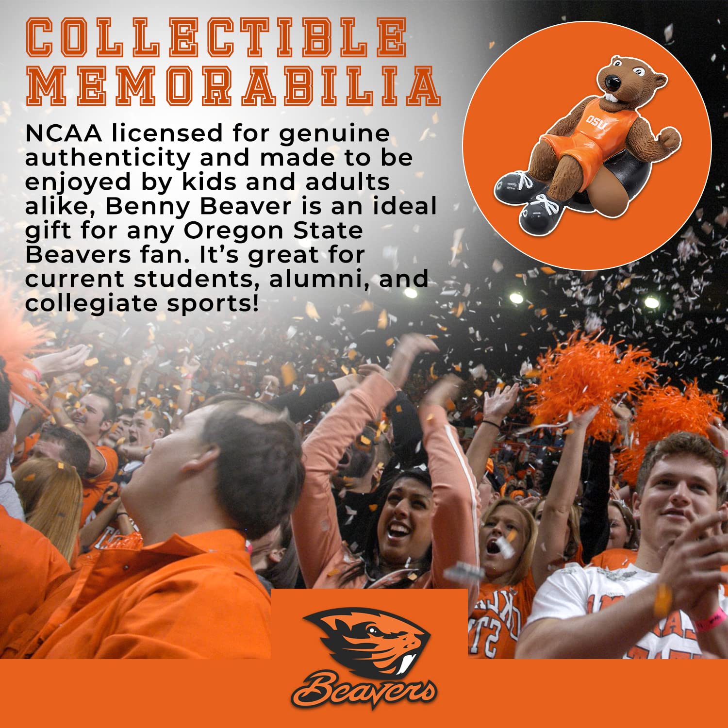 Rubber Tubbers Oregon State Beavers (Benny Beaver) Collegiate Bathtub Toys - Officially Licensed NCAA Team Mascots, Authentic Sports Memorabilia, Novelty Rubber Ducks (Oregon State University)