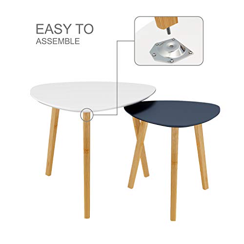 BAMEOS Bamboo Nesting Triangle End Table,Set of 2 Coffee Table Modern Minimalist Side Table for Living Room, Balcony in White & Grey