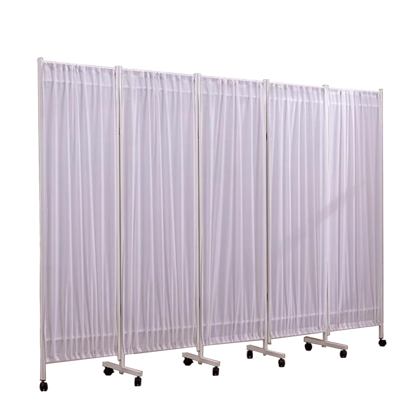 3/4/5/6/7-Panel White Partition Screen, Commercial Hospital Curtain Room Divider for Doctors/Nurse Office/Beauty Salon, Portable Mobile Temporary Wall (Color : White, Size : 5 Panel-250cm Wide
