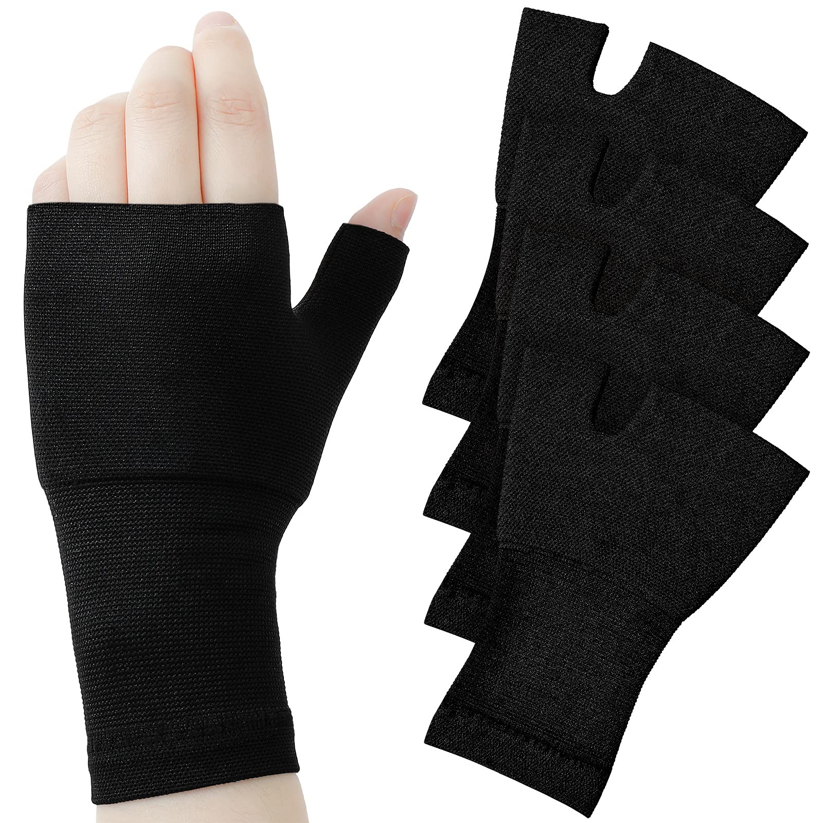 4 Pieces Unisex Wrist Thumb Support Sleeve Fingerless Wrist Gloves Compression Arthritis Gloves Sports Wrist Support Brace for Fatigue Sports Typing (Black, Medium)
