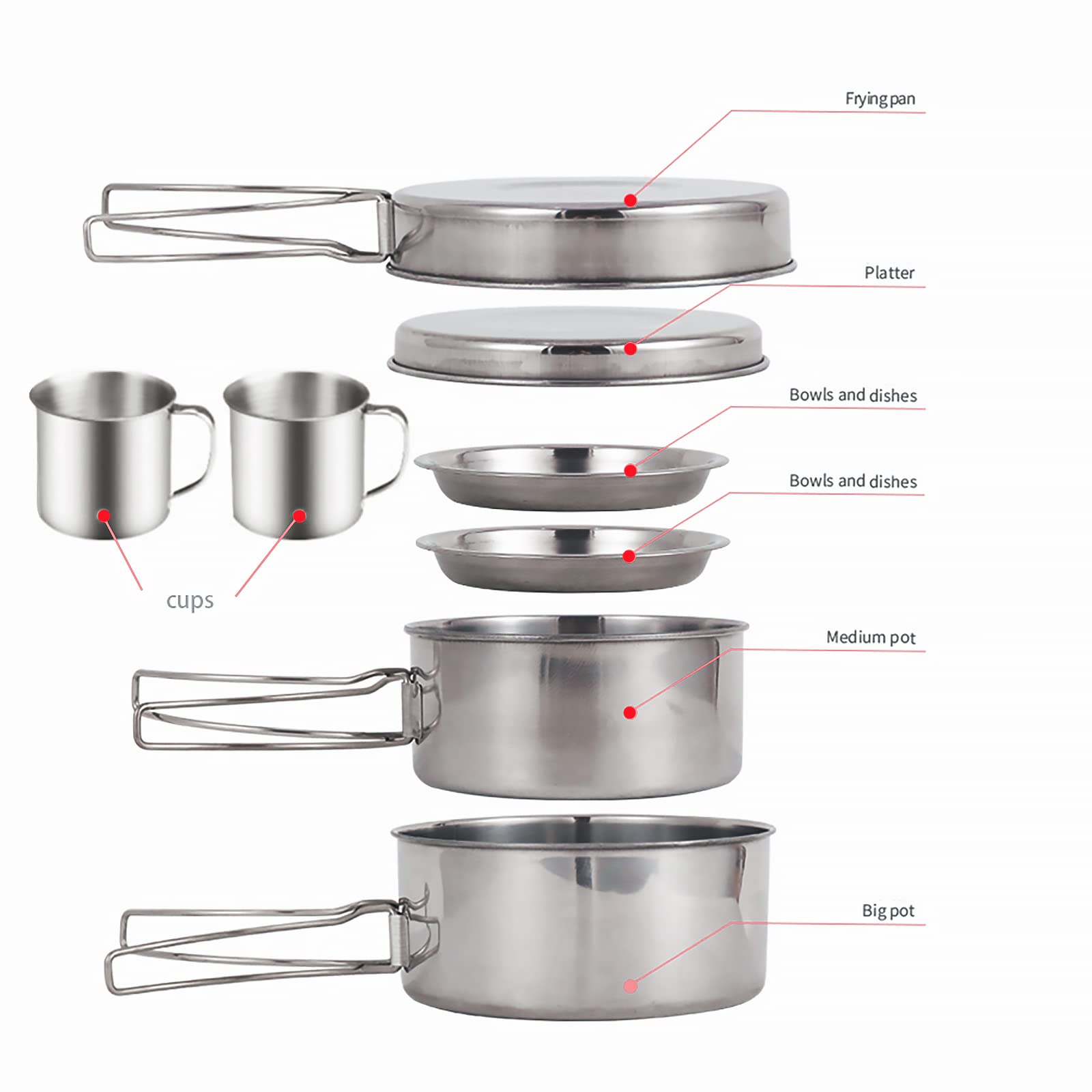 8PCS Camping Cookware Mess Kit for Camping 2 Person Stainless Steel Compact Camping Cooking Set Lightweight Backpacking Cook Set for Camping&Hiking