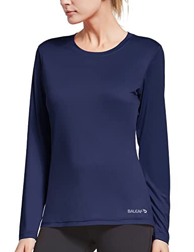 BALEAF Women's Long Sleeve Running Shirts Quick Dry Workout Shirts Navy Size L