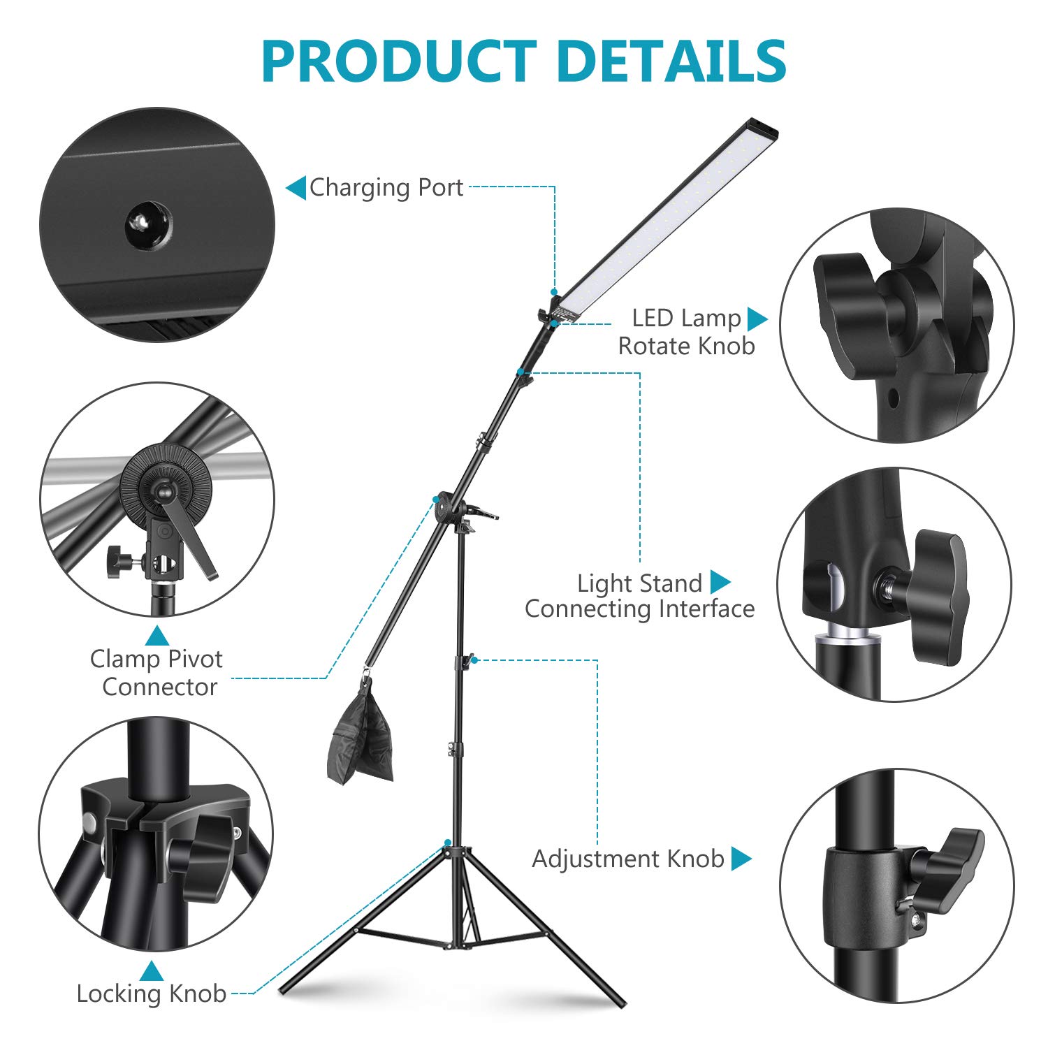 Neewer 3-Pack 60 LED Video Lighting Kit with Adjustable Brightness, 2.24 Meters Light Stand