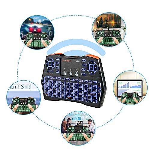 GTMEDIA 2.4G Mini Wireless Keyboard with Touchpad, USB Rechargeable Backlit QWERTY Keypad Remote Controller 92 Keys Gaming Mouse Combo for Laptop/Smart TV
