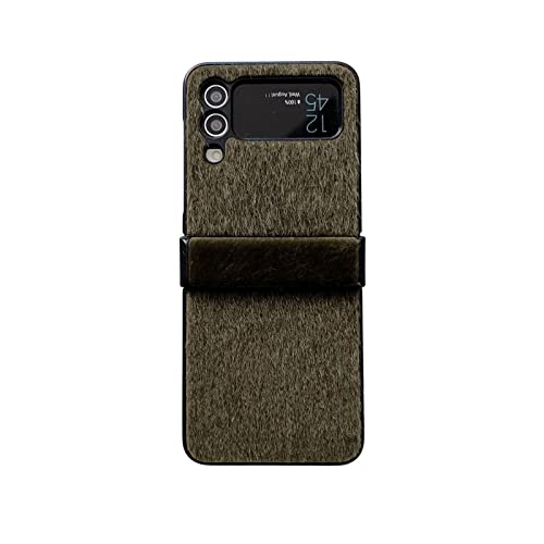 Case for Samsung Galaxy Z Flip 3 5G with Hinge Protection,Shockproof 180°Folding Fluffy Plush Cover Classic Design Premium Full Protection Case Compatible with Samsung Galaxy Z Flip 3 5G(Green)