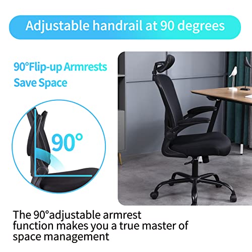 Flysky Ergonomic Office Desk Chair Breathable Mesh Swivel Computer Chair, Lumbar Back Support Task Chair, Office Chairs with Headrest and Flip-up Arms, Adjustable Height Executive Rolling Chair