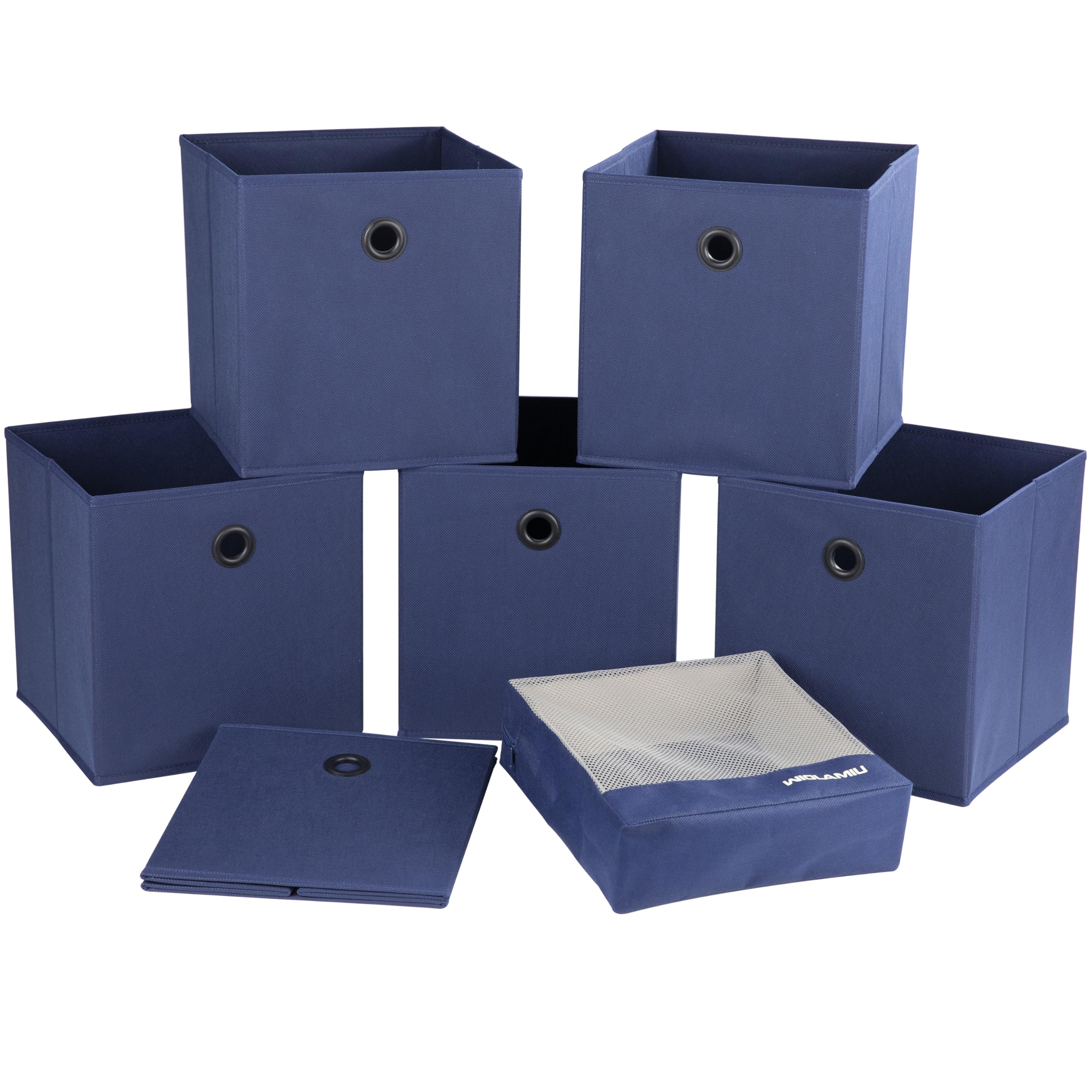 WIOLAMIU 6 Storage Cube 10.5"x10.5"x11" wiht Mesh Bag Non-woven Fabric Midnight Blue Deep Blue Dark Blue