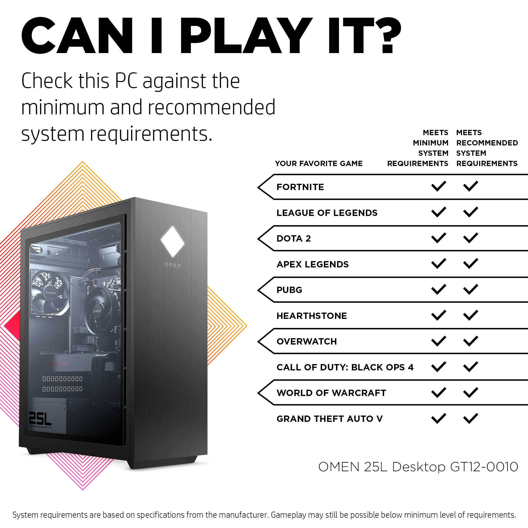 OMEN 25L Gaming Desktop PC, AMD Radeon RX 5500, AMD Ryzen 5 3500, HyperX 8GB DDR4 RAM, 512GB PCIe NVMe SSD, Windows 10 Home, VR Ready, RGB Lighting (GT12-0010, 2020 Model)