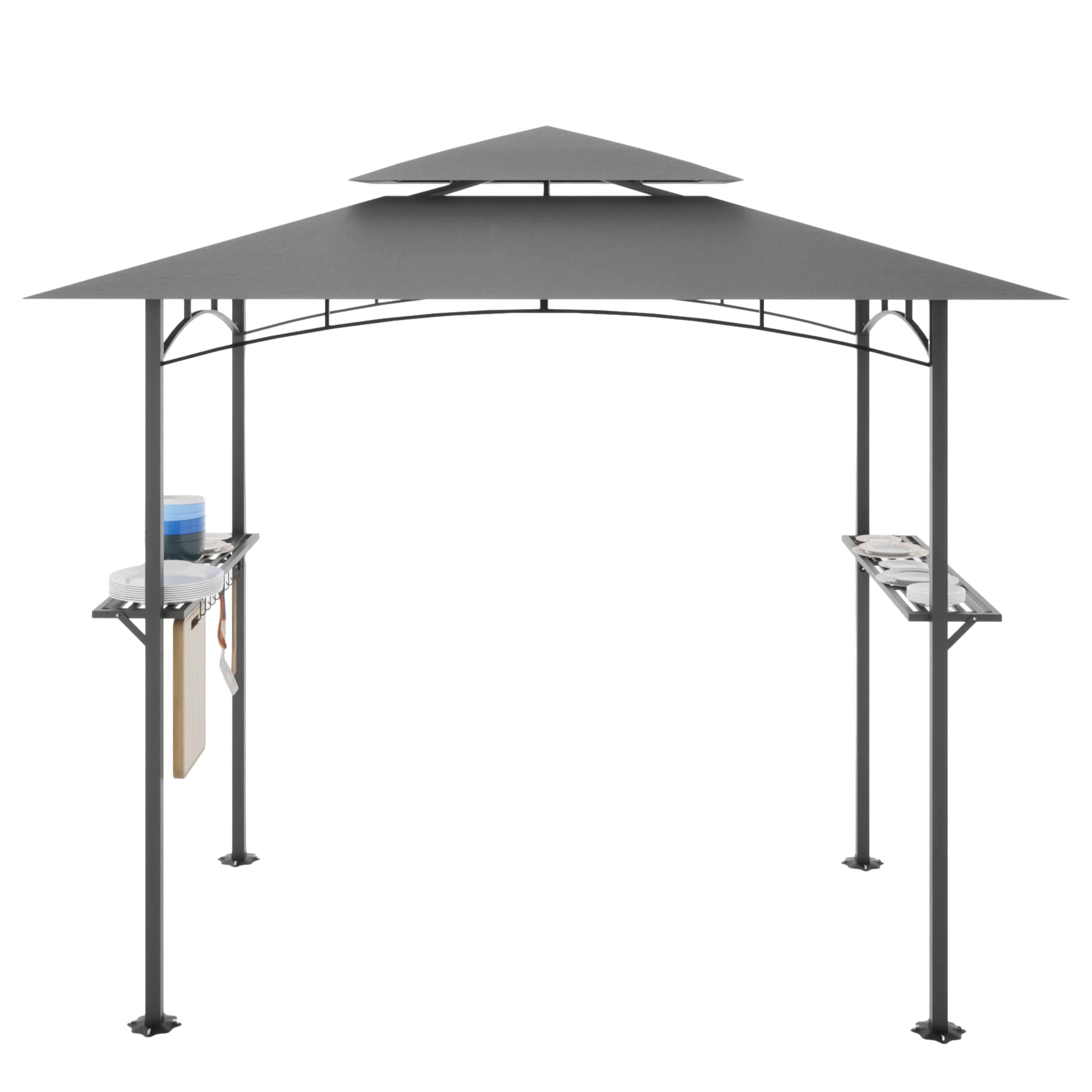 8 x 5 FT Grill Pergola Tent with Air Vent Double Tiered BBQ Gazebo Outdoor Barbecue Canopy, Khaki