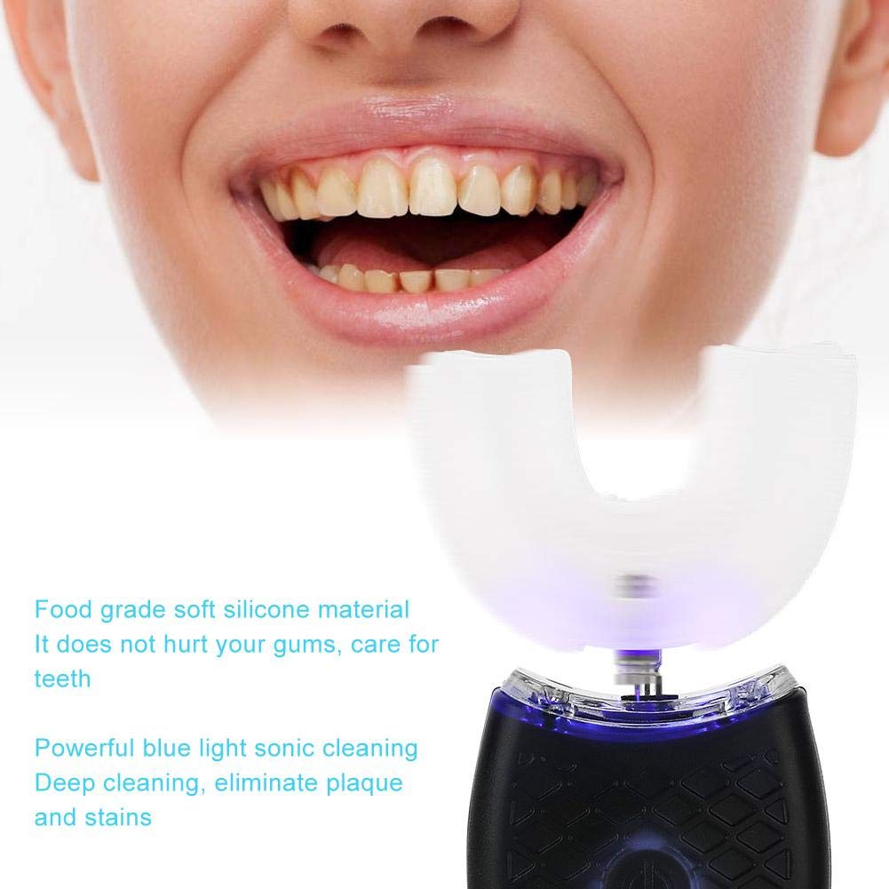 TMISHION Electric Toothbrush U-Shaped Adult Electric Toothbrush Automatic Cleaning Toothbrush Oral Care Tool Soft Silicone Brush Head Three-Color Optional High-Efficiency Cleaning(Black)
