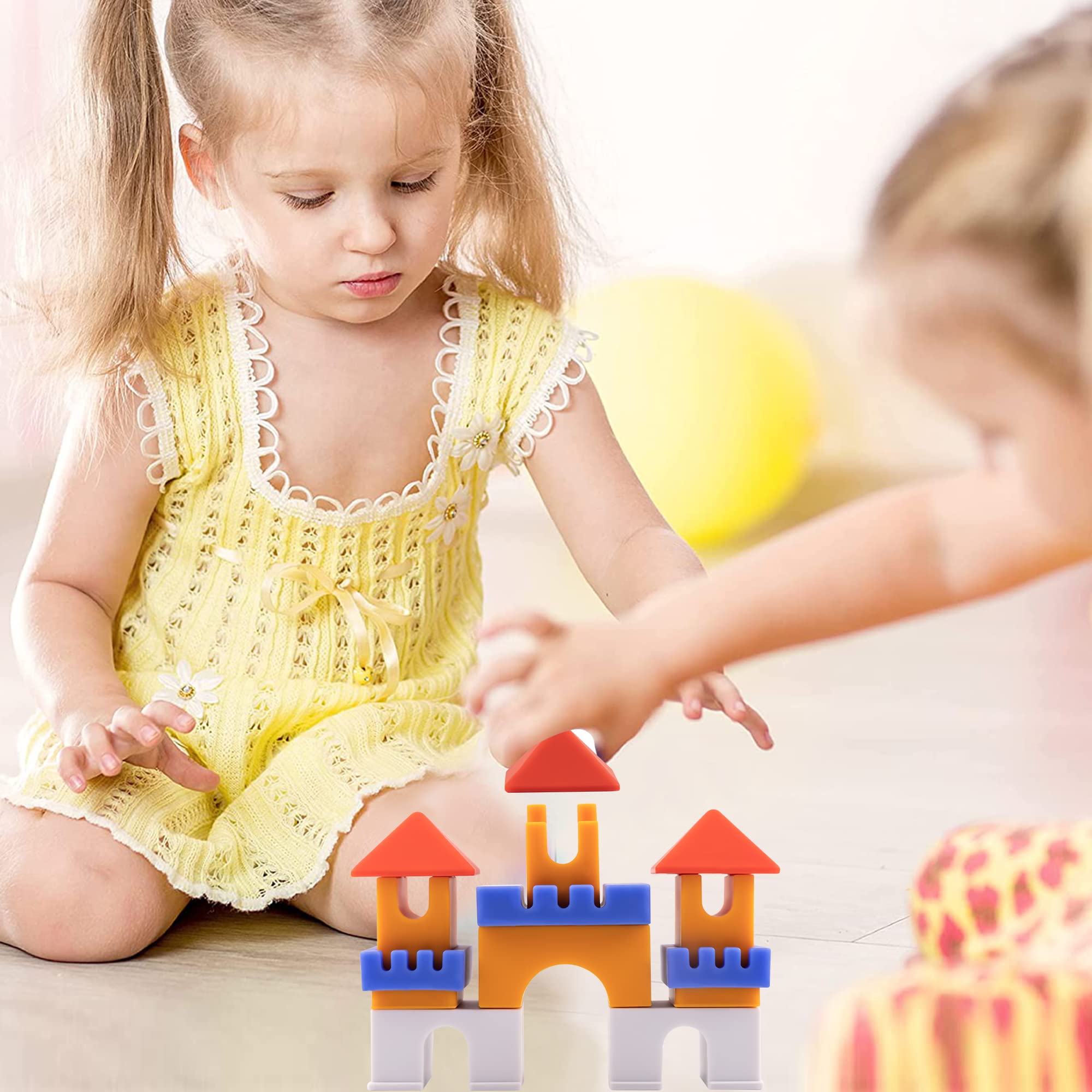 CHIN FAI Silicone Stacking Blocks, 12 PCS Baby Soft Castle Building Blocks - Montessori Kids Stacking & Nesting Toys for Babies 6 Months and up (Red)