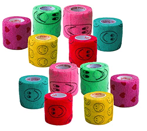 Prairie Horse Supply 2 Inch Vet Wrap Tape Bulk (Assorted Patterns) (Pack of 12) Self Adhesive Adherent Adhering Flex Bandage Grip Roll Dog Cat