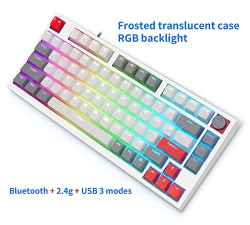 BOYI GK75 Tri-Mode 75% Keyboard with Knob Hot Swappable RGB Gaming Keyboard,2.4Ghz/Bluetooth 5.0/Wired Keyboard 80 Keys Programmable Mechanical Keyboard(Skyloong Red Switch,Cool-Red Theme)