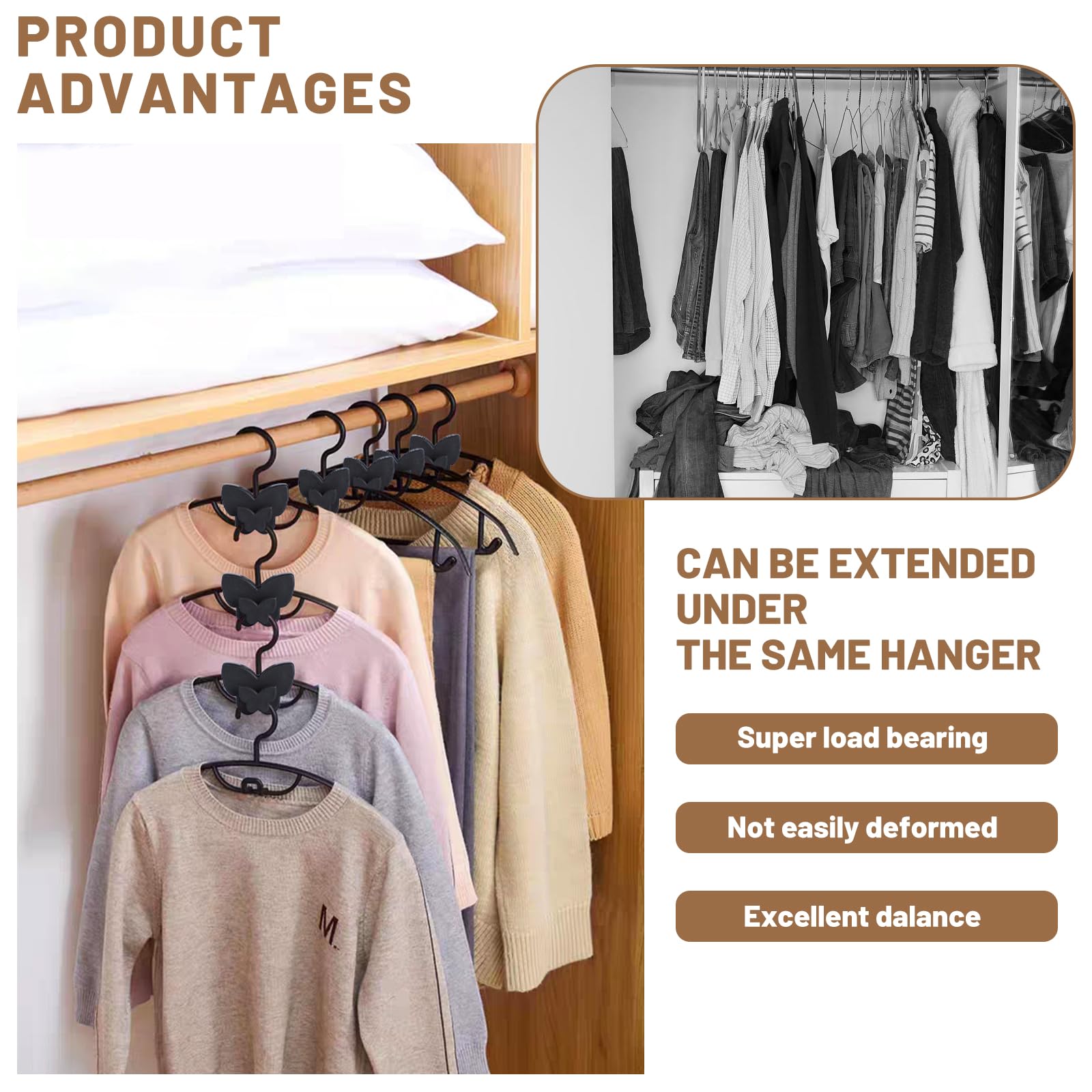 Space Saving Hangers for Clothes,24 Pcs Clothes Hangers Connector Hooks for Space Saving,Butterfly-Shaped with Triangles for Hangers Space Saving,Hanger Organizer,Organize Your Closet with Hangers