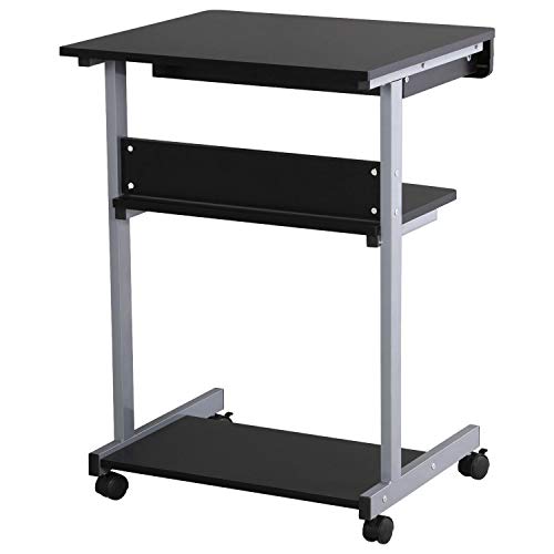 Topeakmart Mobile Computer Desk Office Desk Laptop Computer Table Study Writing Desk with Drawers and Printer Shelf on Wheels for Home Office