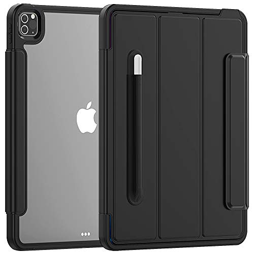 OKUT Smart Case for iPad Pro 12.9" 2020 & 2018,Heavy Duty Protective Cover with Pencil Holder/Tri-Fold Stand/Auto Sleep-Wake/Protector -Blackā¦ā¦