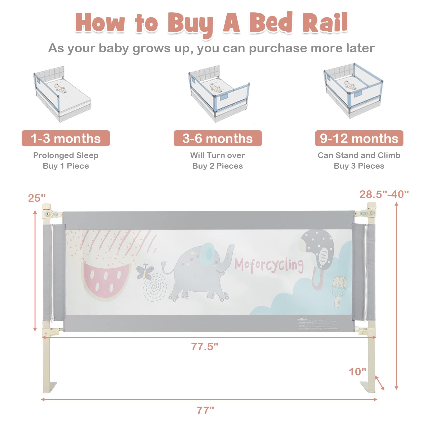 BABY JOY Bed Rail for Toddlers, 57ββ Extra Long, Height Adjustable & Foldable Baby Bed Rail Guard w/Breathable Mesh & Double Safety Child Lock for Kids Twin Double Full Size Queen King Mattress, Gray