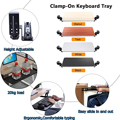 4 Colours Wooden Keyboard Tray Under Desk Storage - Clamp-On - Sliding Keyboard Shelf - Desk Extender Elbow Arm Support, Easy Installation, Ergonomic for Typing/Gaming