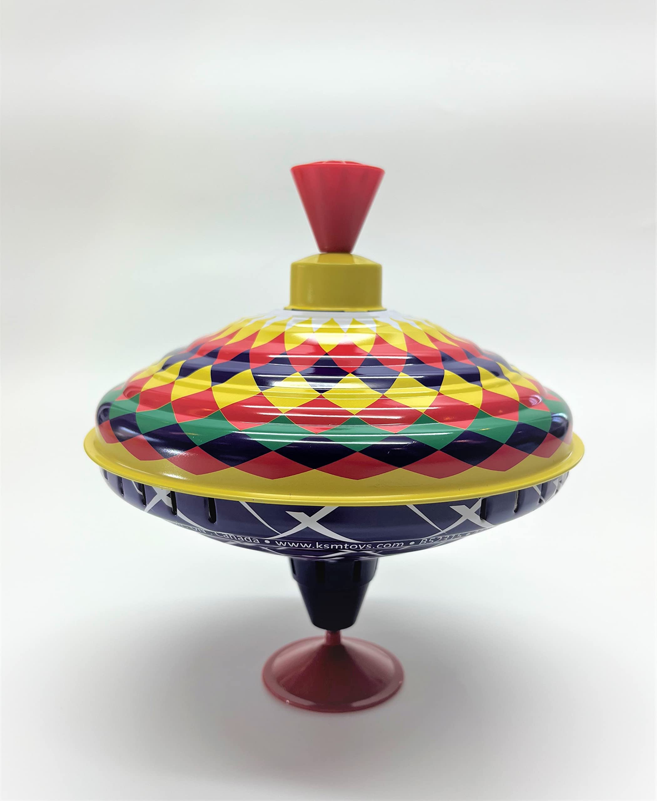 Classic Multicolour Spinning Tin Top Toy from KsmToys by Bolz. The Funny Buzzing Hum Gets Louder As The Top Spins Faster, 7.5" x 7.5" x 7.5" Ages 18 m+