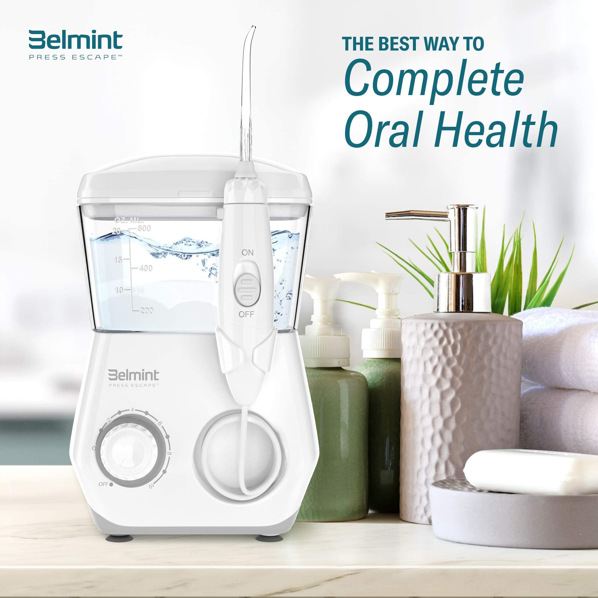 Water Flosser Teeth Cleaning - Countertop Oral Irrigator Teeth Cleaner for Braces & Bridges with 10 Adjustable Water Jet Pressures - 8 Multifunctional Tips, 600ml Capacity