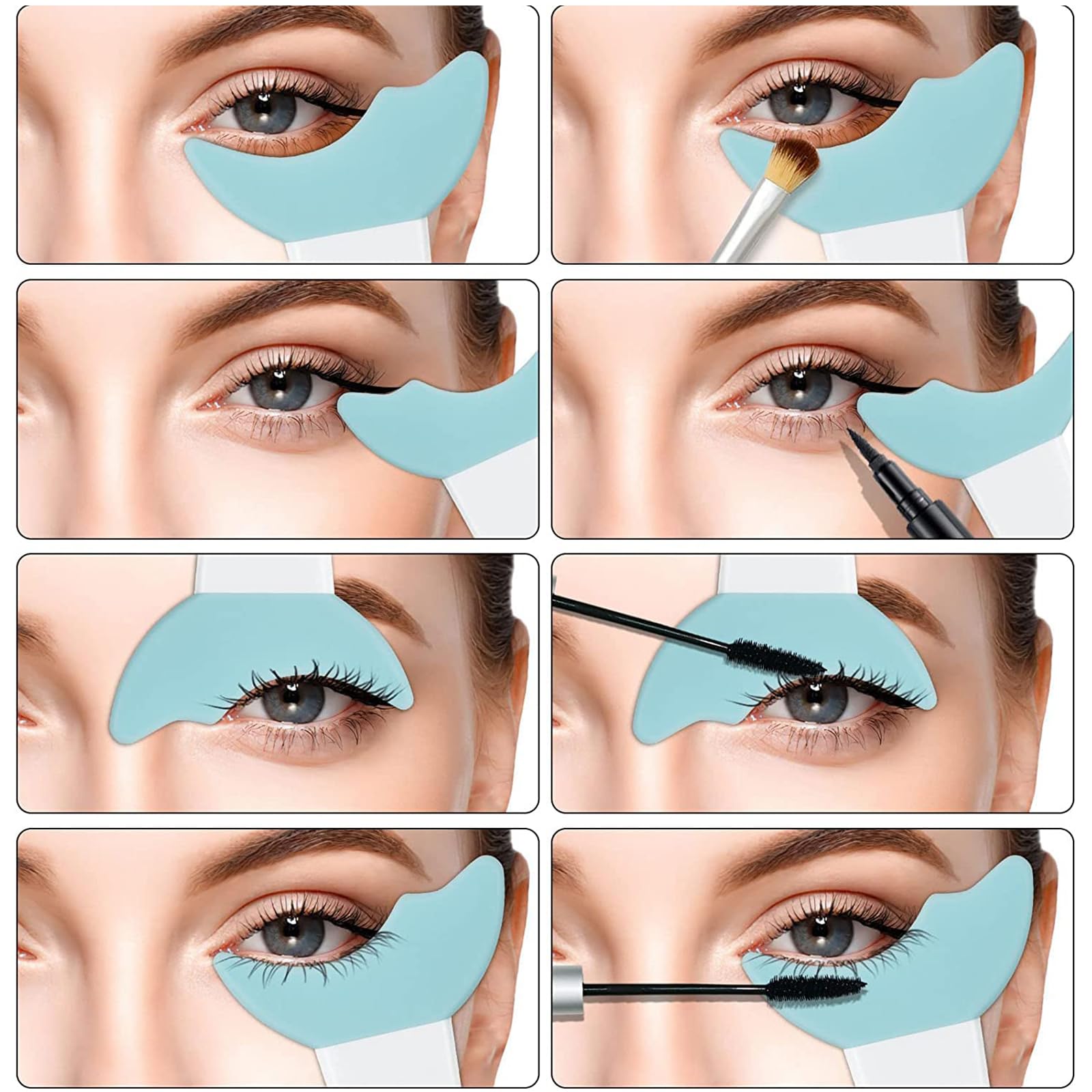 3Pcs Eyeliner Stencils Reusable Silicone Eyeliner Aid Tool Eyeliner Eyelash Eyeshadow Lipstick Mascara Eyeliner Guide Wing Eyeliner Tool for Women Beginners(Blue)