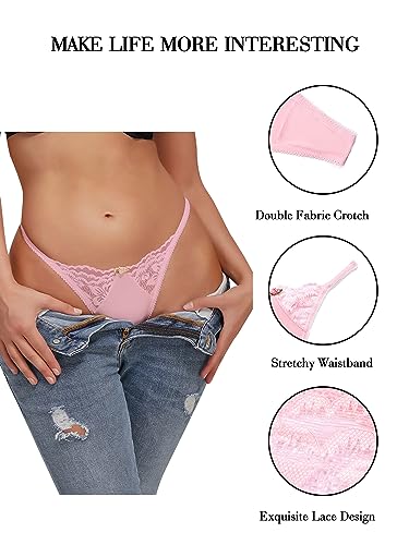 Banamic Women Underwear Lace Cut Out Thongs Mid Waist Panties Briefs