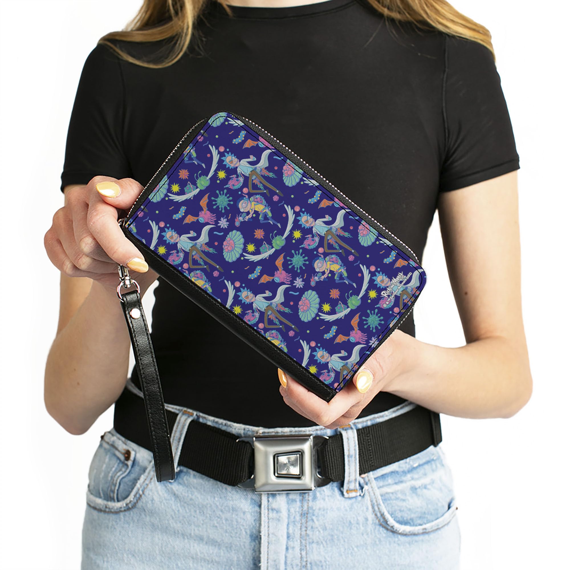 Buckle-Down Women's PU Zip Around Wallet Rectangle-Rick and Morty, 7.5"x4.5"