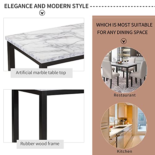 Bellemave Dinner Table Set for 4 5 Piece Dining Table Set Faux Marble Modern Kitchen Table and Chairs Dining Room Sets for 4 Rectangular Table with Chairs Dinette Set for 4, White/Beige+Black