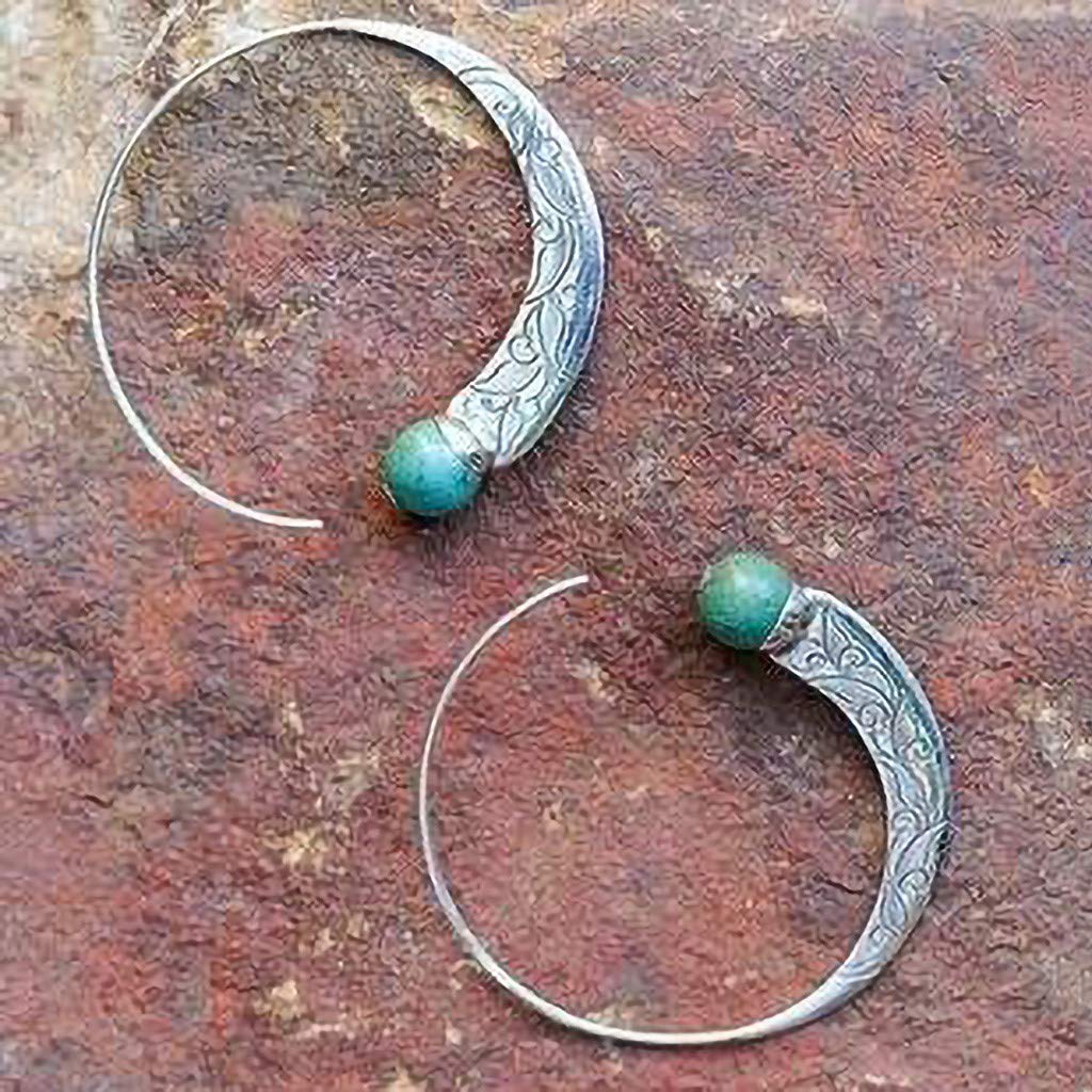 chenJBO New Retro Thai Silver Turquoise Earrings European and American Female Punk Earrings Boho Earrings