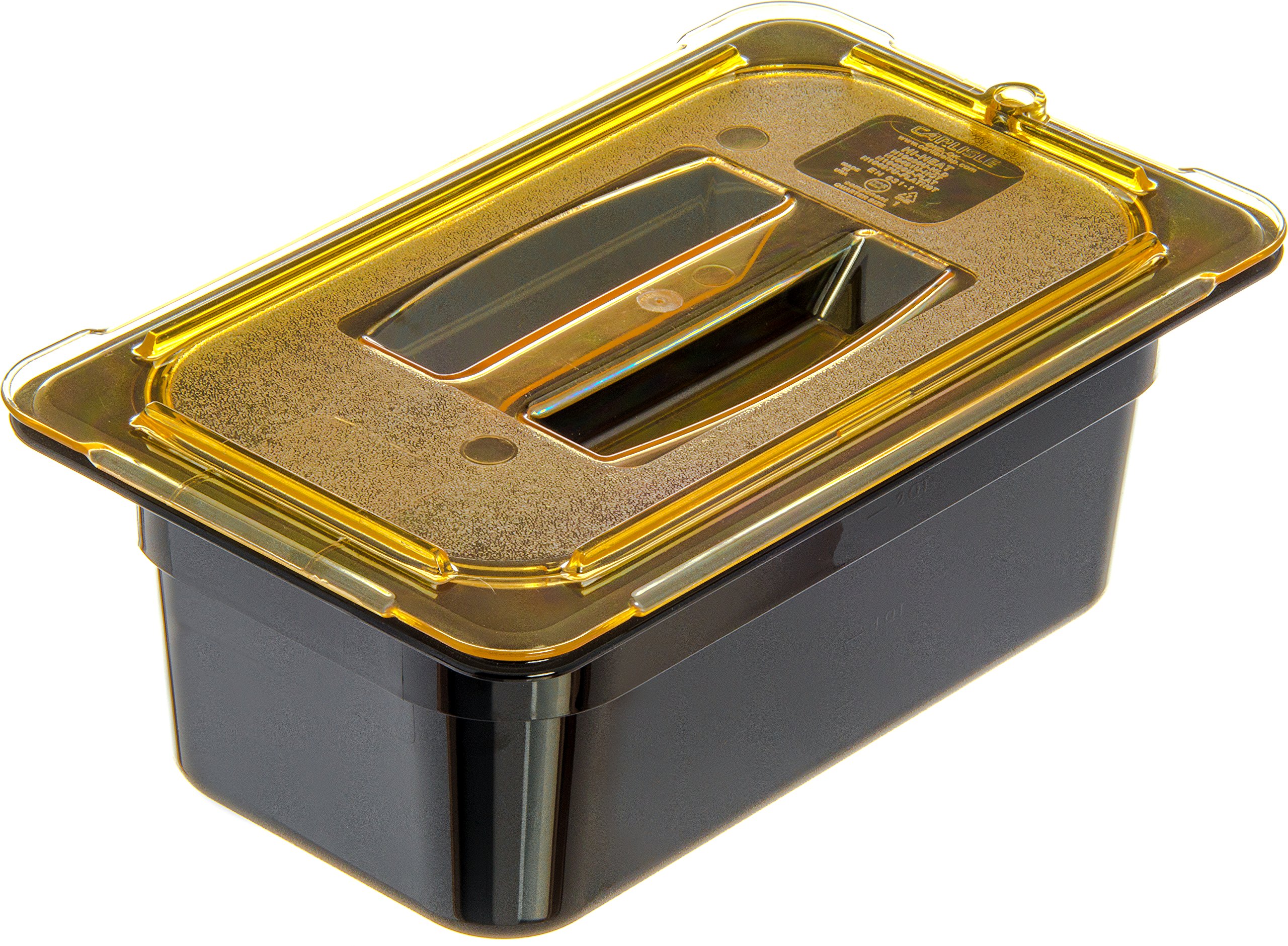 Carlisle FoodService Products 10490U13 StorPlus High Heat Universal Handled Food Pan Lid, Quarter Size, Amber