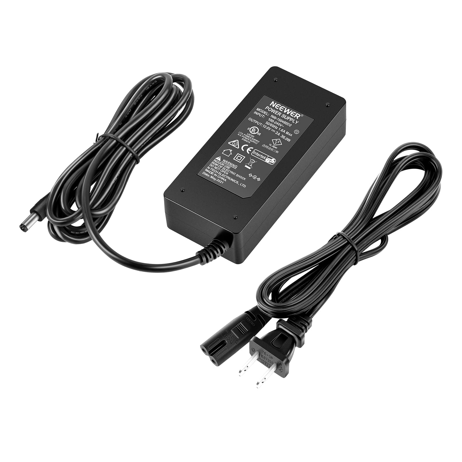 Neewer AC 100-240V to DC 12V 3A 36W Power Supply Adapter with 6.5 feet/2 Meters Power Cable Compatible with 480 LED Video Light and Max. 12V 3A 36W Ring Light, UL Listed (US Plug)