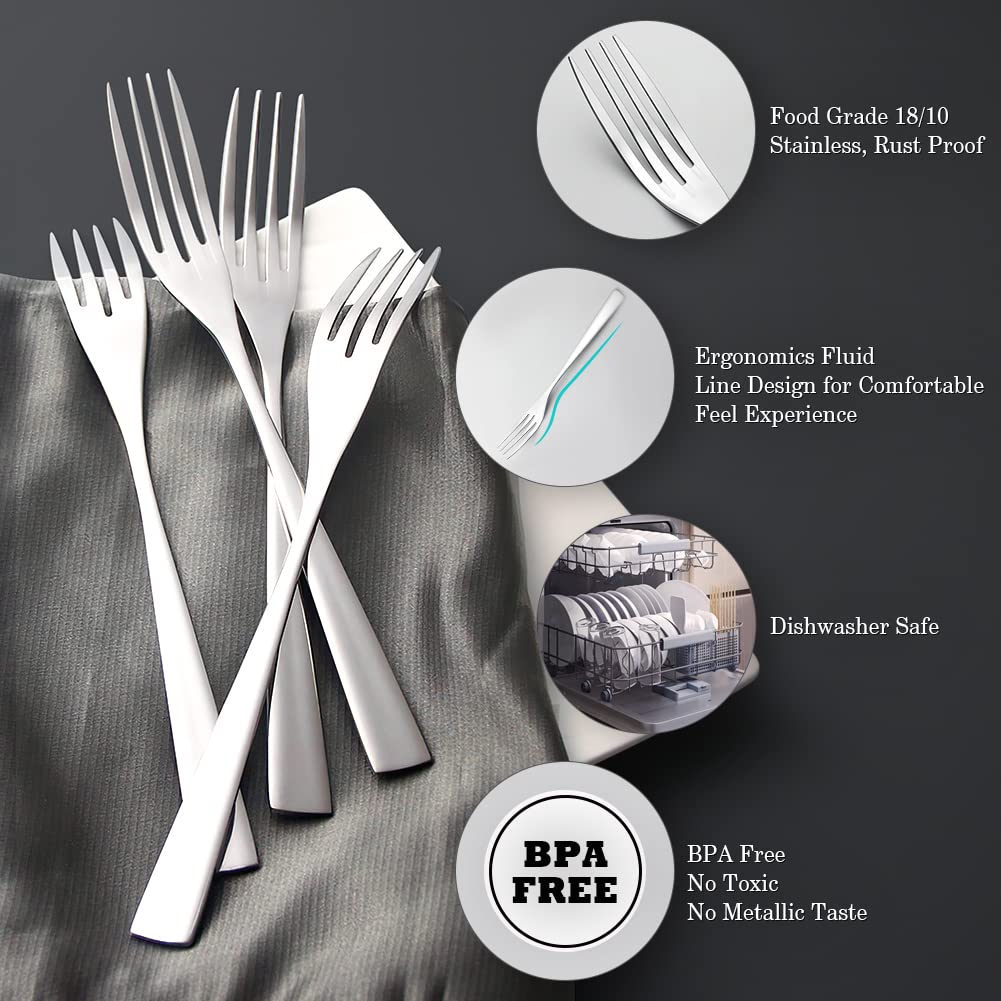 8-Piece Dinner Forks Set -9.1 Inch, YFWOOD Top Food Grade Stainless Steel Long Forks,Forks Silverware,Metal Forks for Home Kitchen Restaurant Hotel, Mirror Polished & Dishwasher Safe