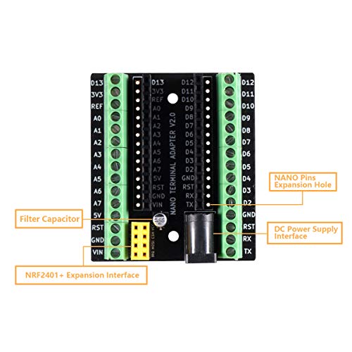 3PCS Nano Terminal Expansion Adapter Board Compatible with Arduino Nano V3.0 AVR ATMEGA328P with NRF2401+ Expansion Interface, DC Power Supply Interface