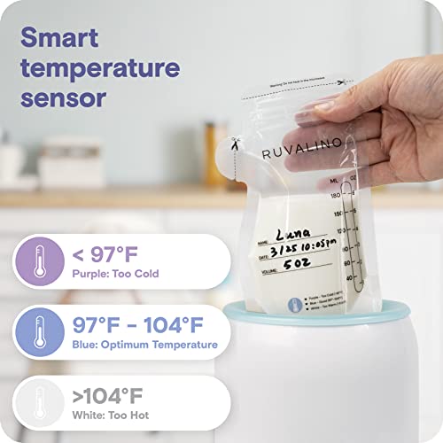 Breastmilk Storage Bag, RUVALINO Breastfeeding Essentials Breast Milk Storage Bags for Freezer, 150 Count, Temp-Sense Spot, Easy Pour Spout, Hygienically Double-Sealed, Self Standing&Lay Flat, 6 Oz