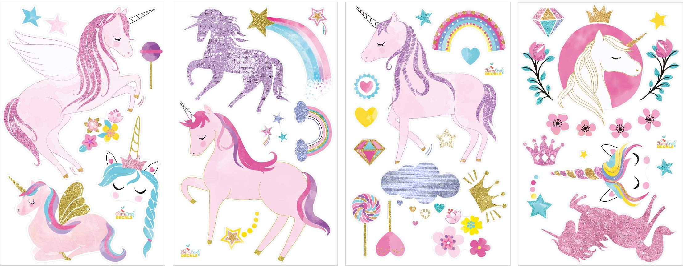 Pastel Magical Unicorn Peel and Stick Wall Art Sticker Decals for Girls Room Nursery Parties