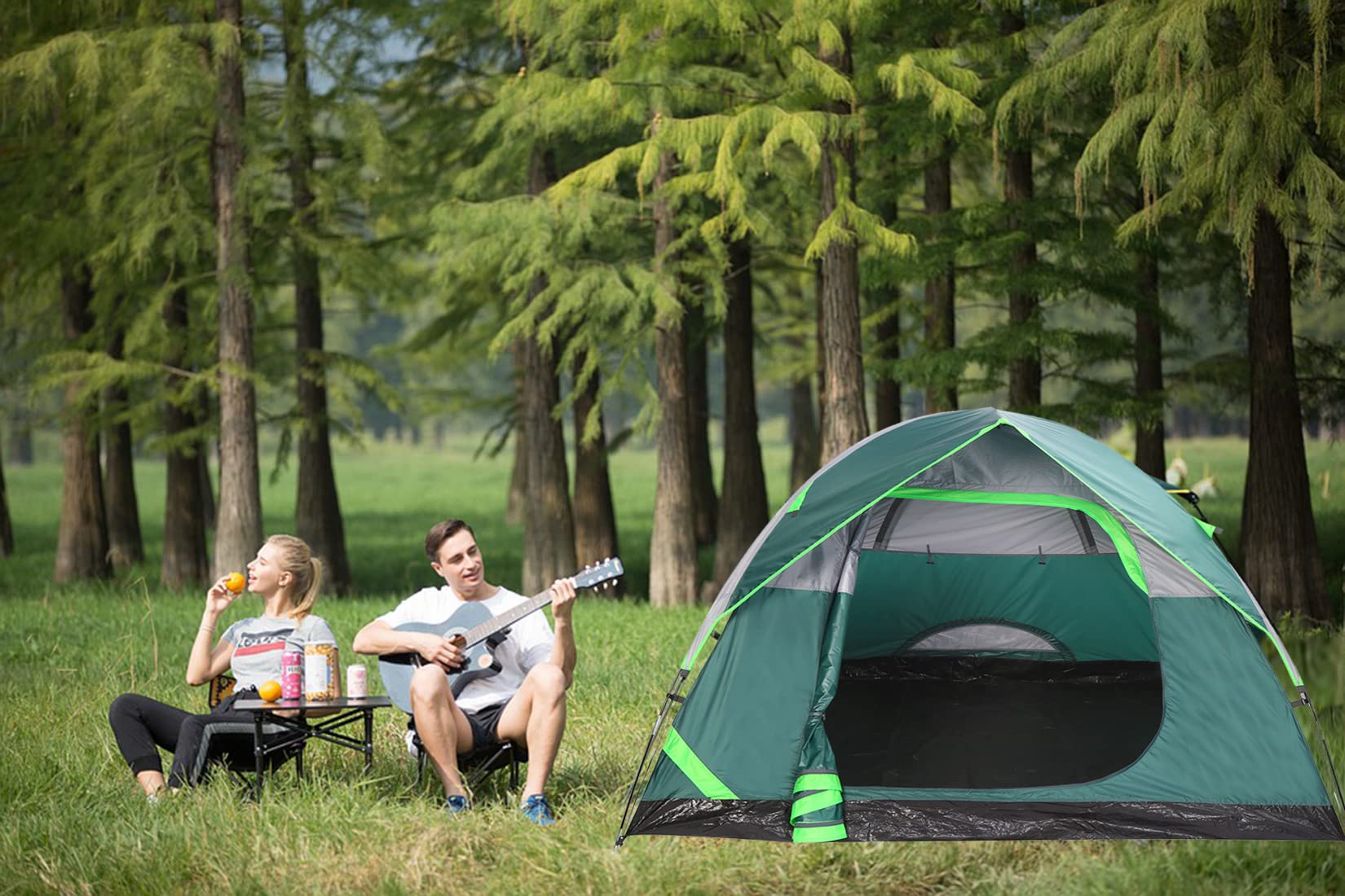 4-Persons Camping Tents: Double Layer Waterproof Windproof Tent,Hiking Tent for All Seasons (3-4 Person, Green-4P)