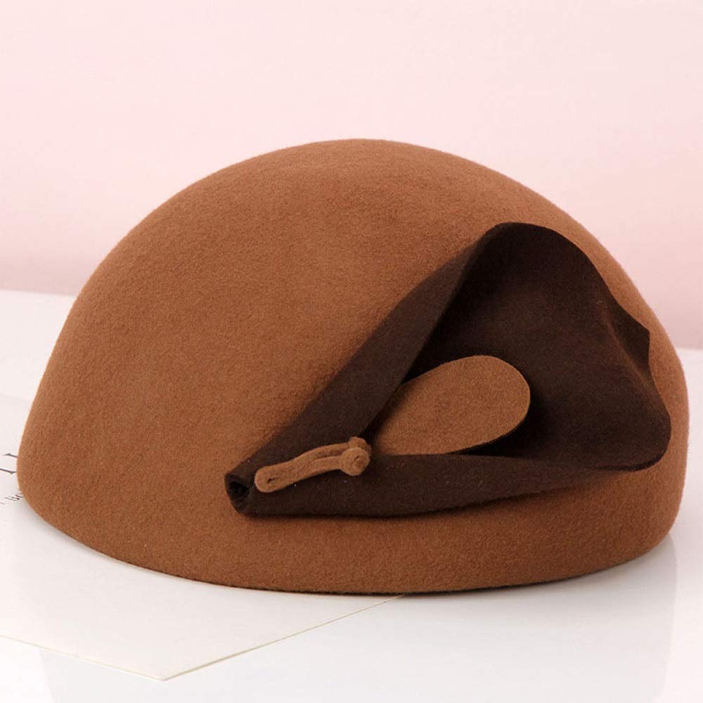 AFLHYJK Beret Hat Women Winter Hat Camel White Flower Wool Felt Pillbox Hat Lady Party Wedding Church Dress Hat