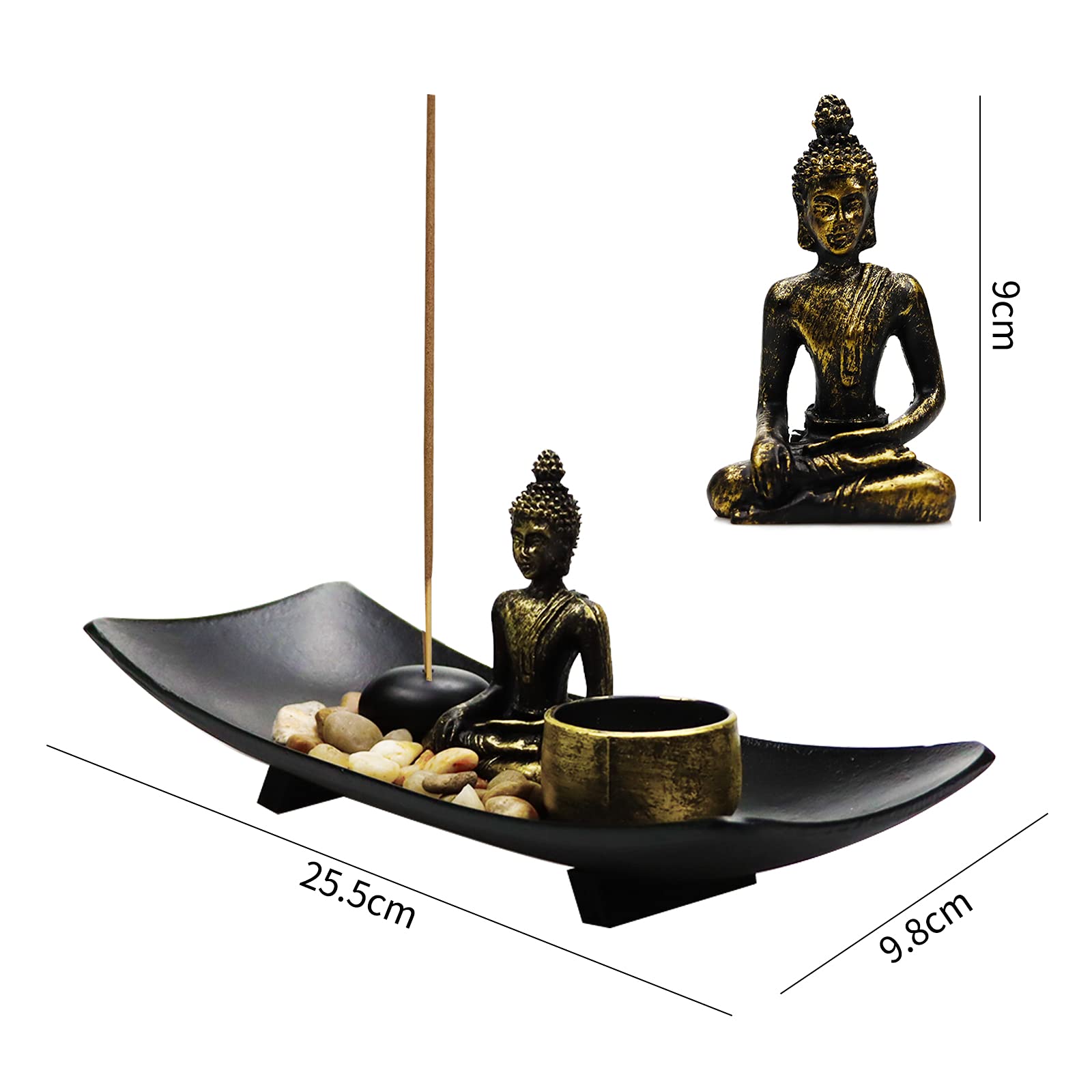 Chris.W Buddha Resin Incense Burner Holder, Zen Garden Tea Light Candle Holder, Buddha Statue Ornament for Home Office Yoga Room Decoration