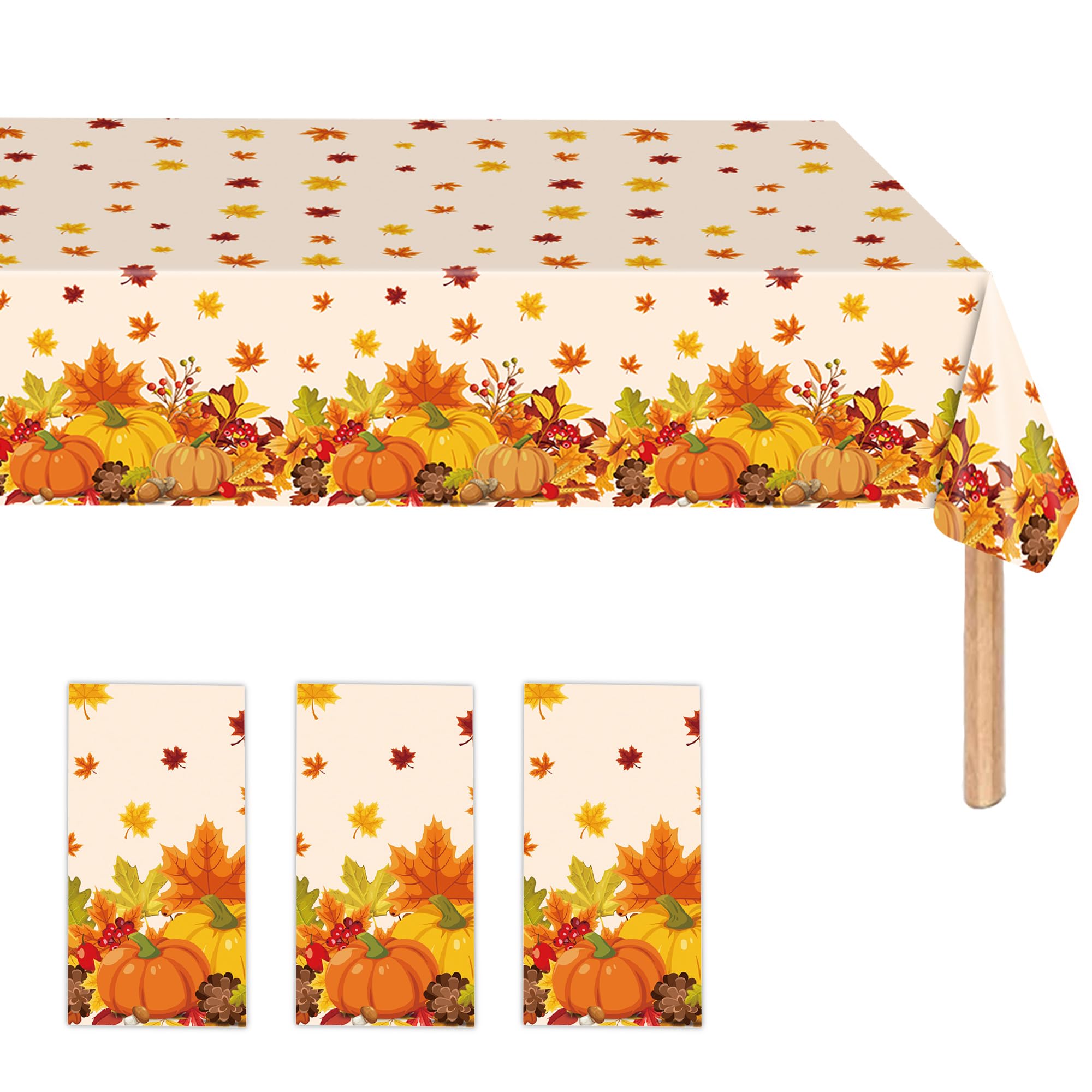 BEFANTST 3 Pieces Thanksgiving Disposable Tablecloth, 54 x 108 Inch Rectangle Waterproof Plastic Fall Thanksgiving Theme Tablecloth for Harvest Party Table Decoration