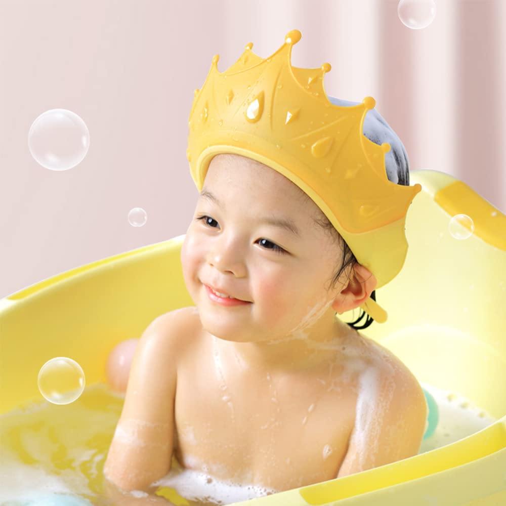 Baby Shower Cap Shield,Adjustable Toddler Waterproof Shampoo Hat for Children, Funny Waterproof Visor & Elastic Ring Hat (3Pcs-(Yellow+Blue+Pink))