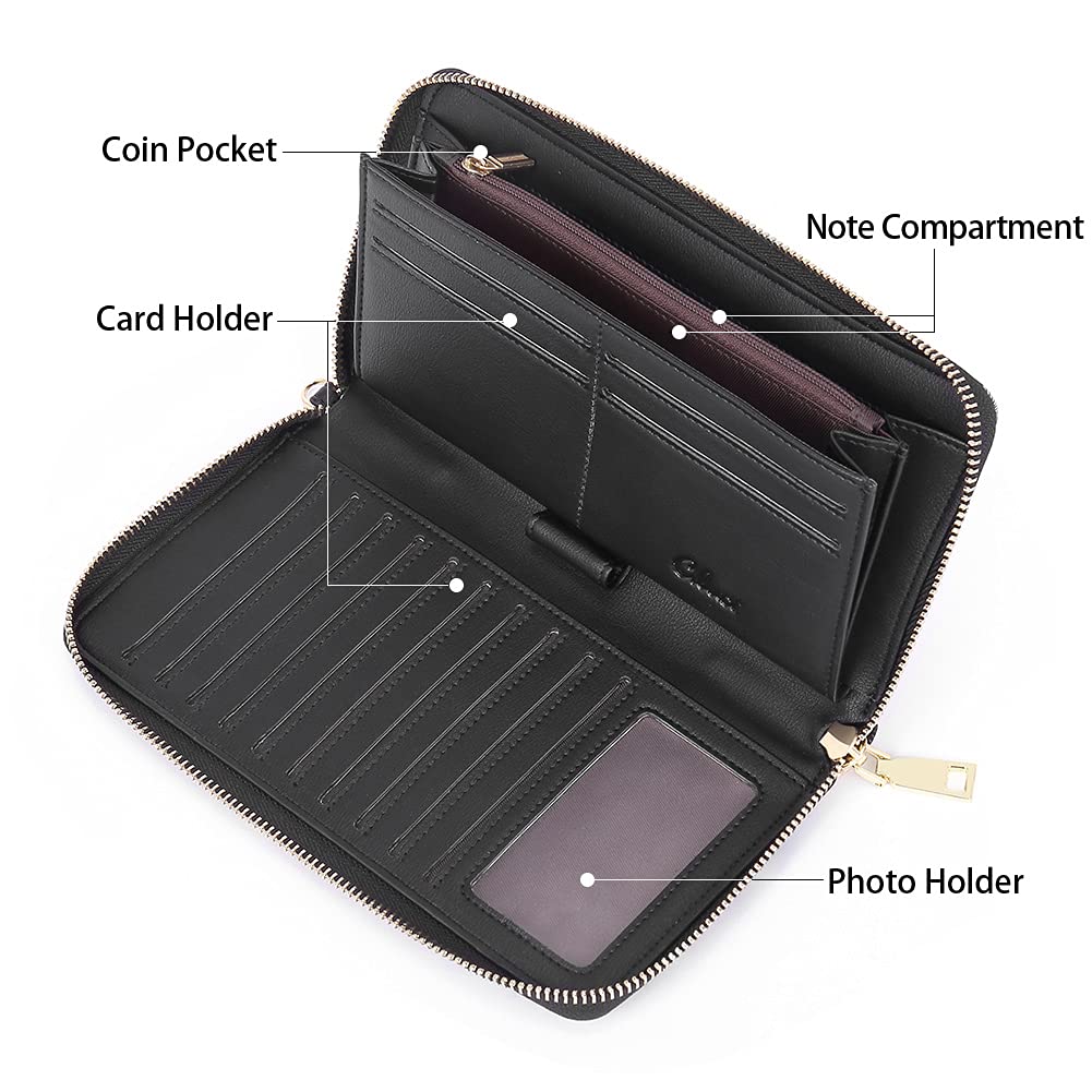 CLUCI Wallet Women Large Capacity Leather Designer Zipper Around Card Ladies Phone Clutch Wristlet Billfolds Leopard