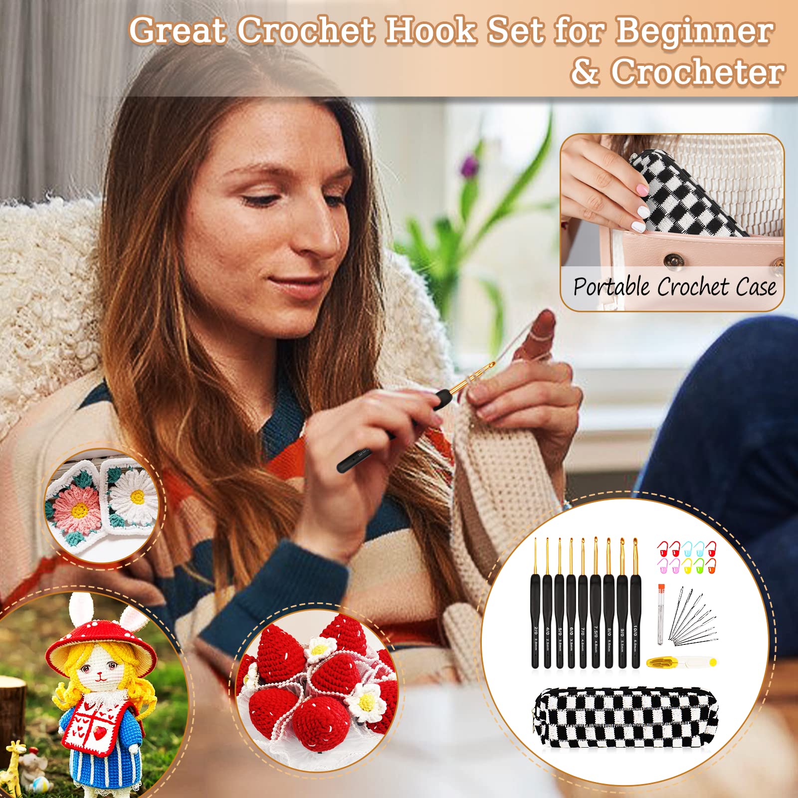Aeelike 31pcs Crochet Hook Set, Black Gold Crochet Hooks Ergonomic with Grips for Arthritic Hands, Crochet Needles Set with Knitting & Crochet Supplies, Ideal Crochet Gift for Crochet Beginner Lover