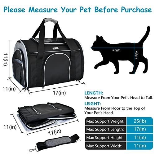 Cat Carrier Airline Approved, NAVREX Pet Travel Carrier with Fleece Pad and ID Tag, Pet Carrier for Medium Cats Under 25, Cat Soft Sided Dog Carrier Top Loading with Breathable Mesh, Gift for Pets