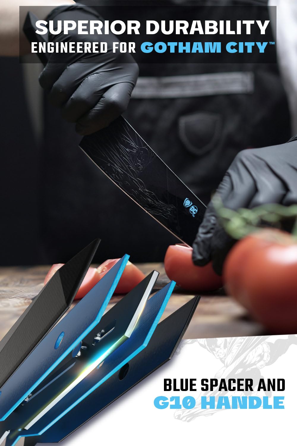 Dalstrong Knife Set-2pc-BATMAN™ DC Licensed SBS Edition-8" Chef Knife 3.75" Paring Knife-7Cr17MoV Steel-Giftable Black Titanium Kitchen Knife-DC Batman Set-G10 Handle-Sheath-Comic Figures
