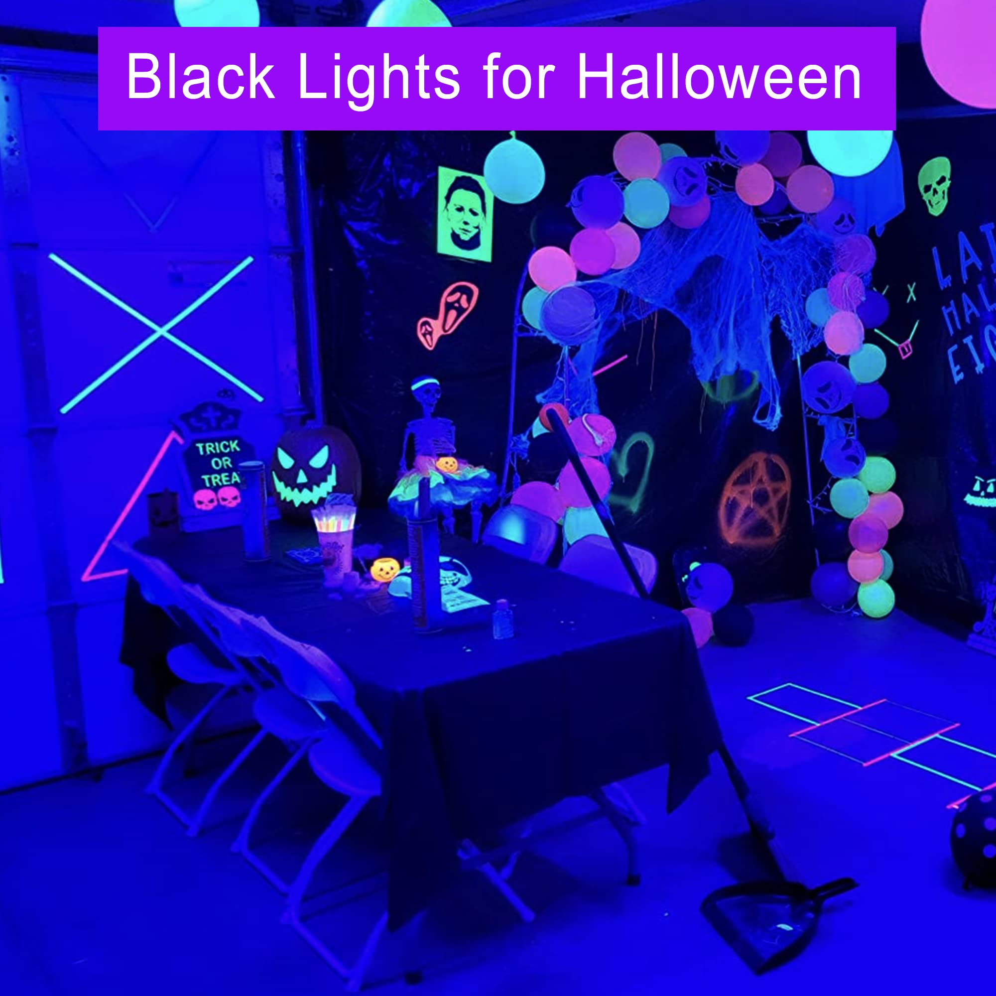 LED Black Light Bulbs - 8W(60Watt Equivalent), Black Light Bulbs with E26 Base, UVA Level 395-400nm, Glow in The Dark for Blacklights Party, Body Paint, Halloween, Neon Glow, 2 Pack