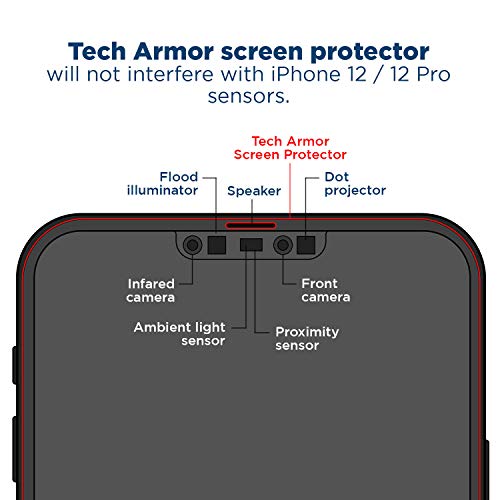 Tech Armor Ballistic Glass Screen Protector for iPhone 12 and iPhone 12 Pro [6.1 Inch] Display 3 Pack Tempered Glass, Case Friendly